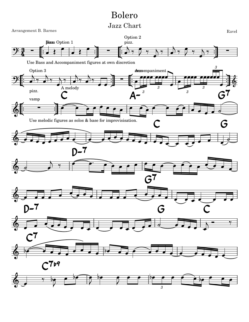 Bolero Jazz Chart Sheet Music with Chords for Piano (Mixed Ensemble ...