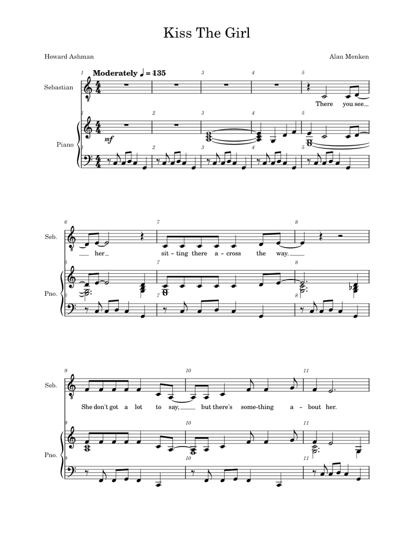 Kiss The Girl (from The Little Mermaid) – Alan Menken Sheet Music for ...