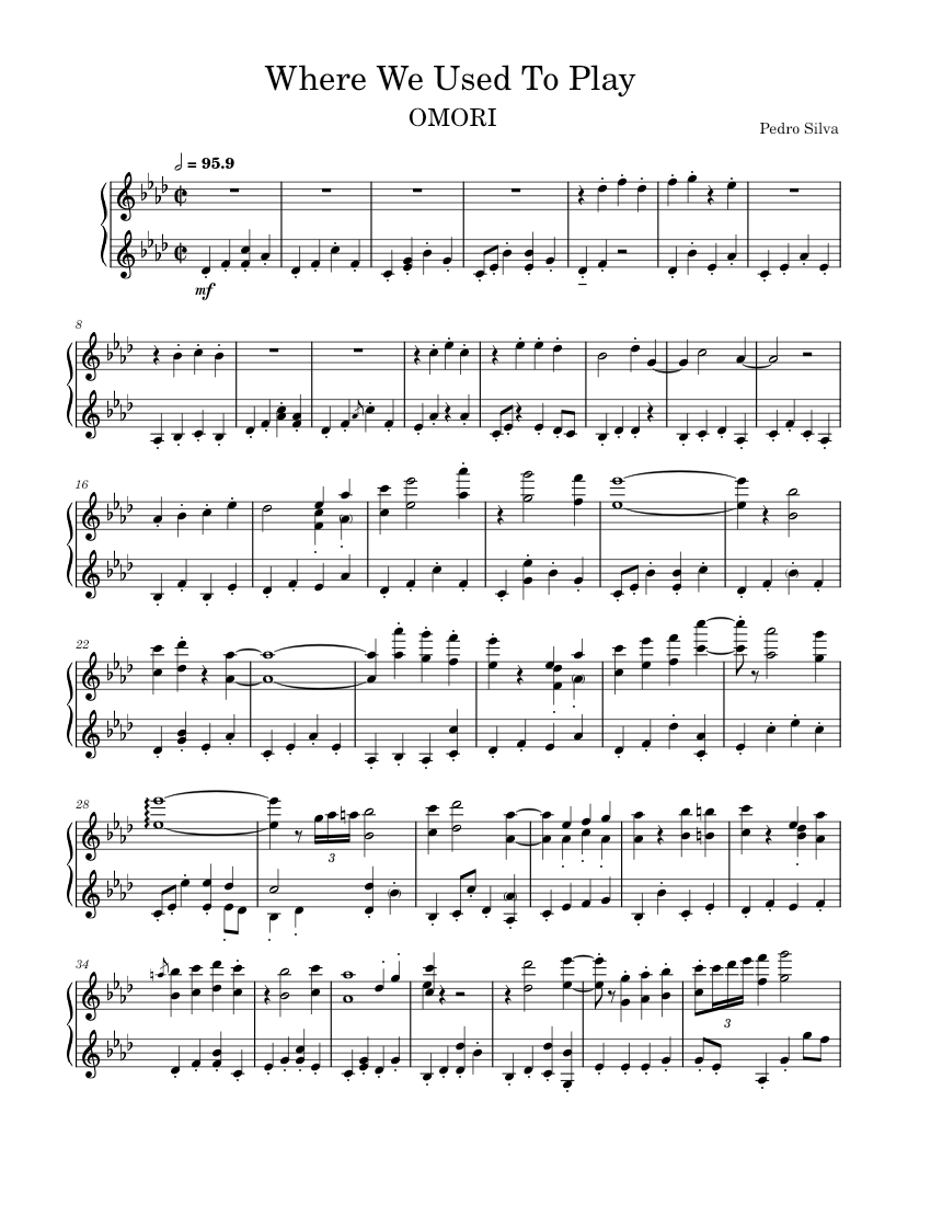 044 Where We Used To Play – OMORI Sheet Music for Piano (Solo ...