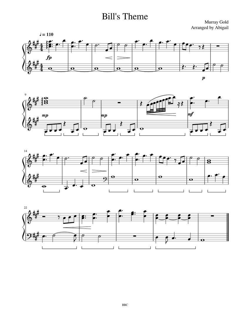 Bill's Theme (WIP) Sheet Music for Piano (Solo) Easy | MuseScore.com