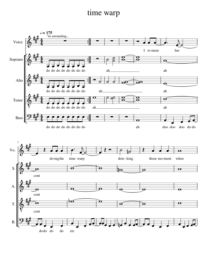 time warp Sheet Music for Soprano, Alto, Tenor, Bass voice & more ...