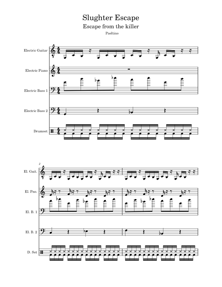 Slaughter Escape Sheet music for Piano, Guitar, Bass guitar, Drum group ...
