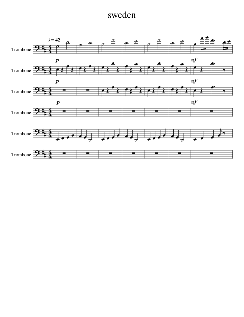 Minecraft Theme Sweden (Trombone or Euphonium) Sheet music for Trombone ...