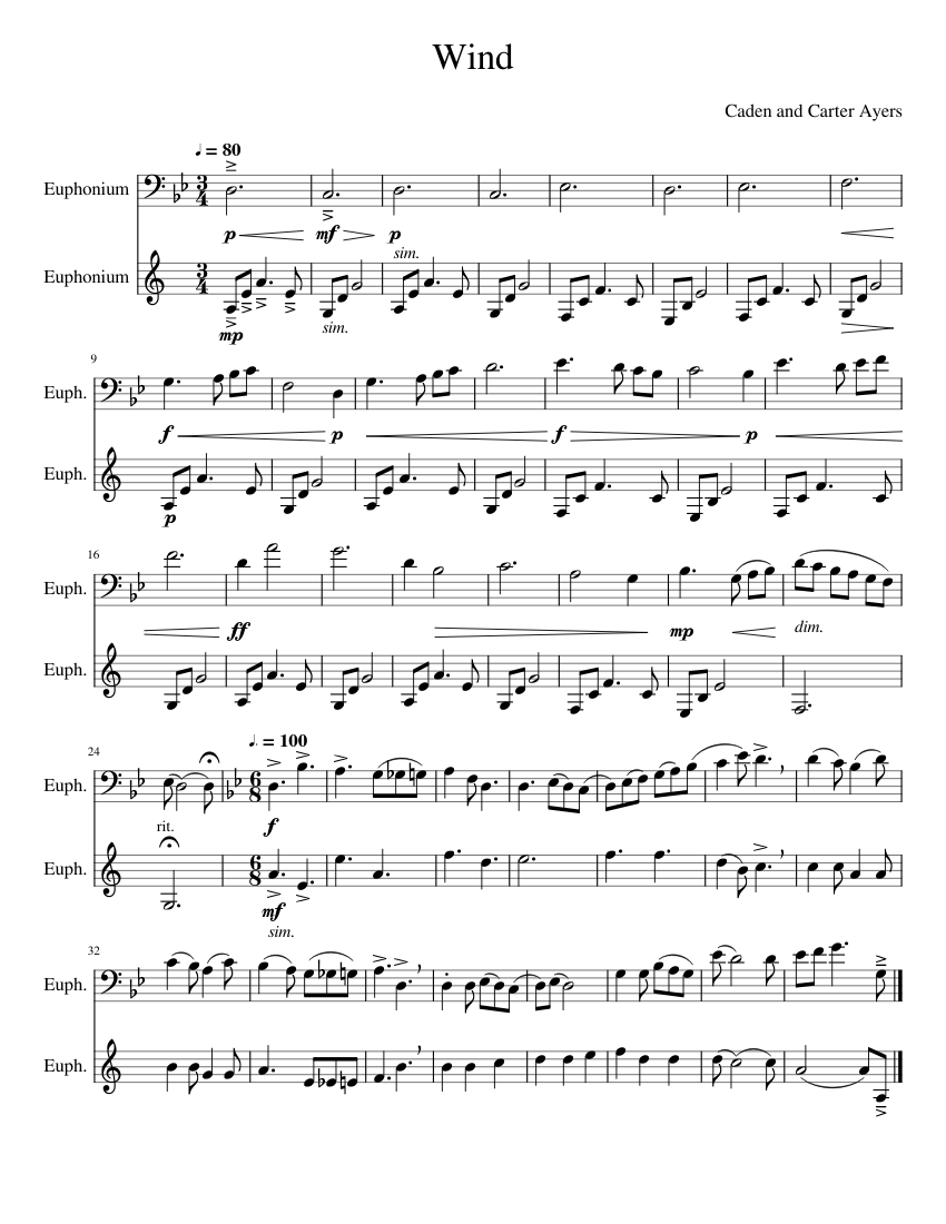 Wind Sheet music for Euphonium (Brass Duet) | Musescore.com