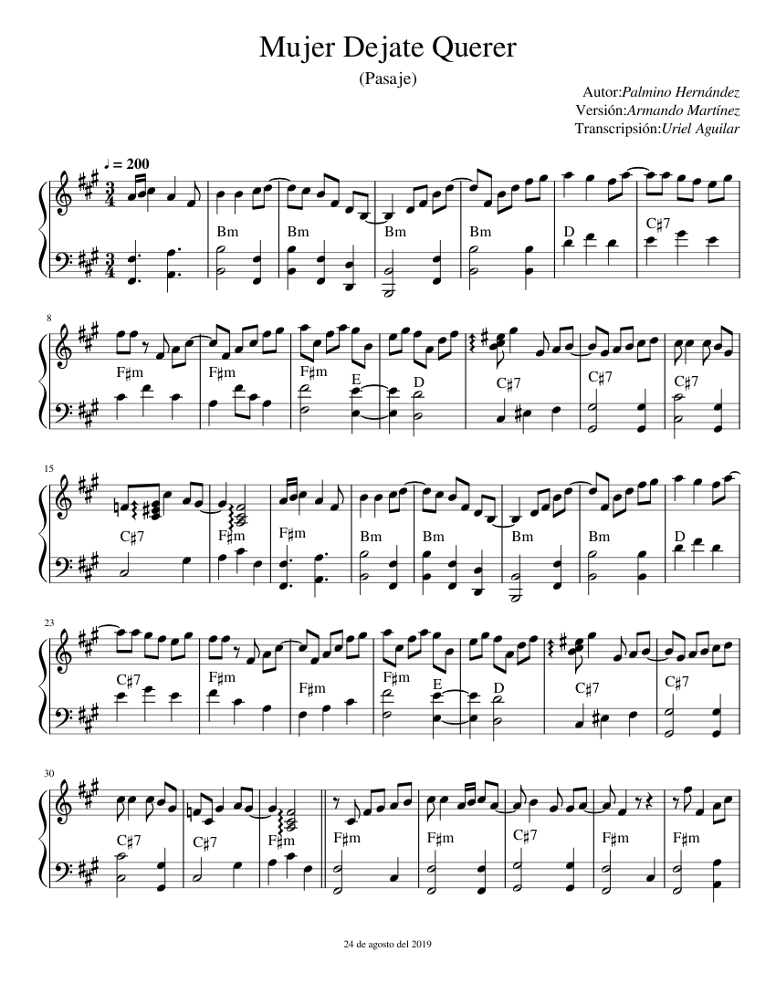 Mujer_Dejate_Querer Sheet Music for Piano (Solo) | MuseScore.com