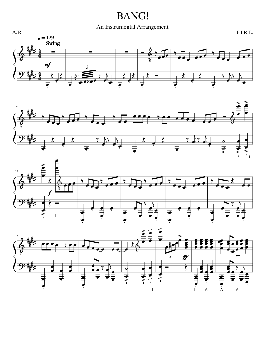 AJR - BANG! Sheet Music for Piano (Solo) | MuseScore.com