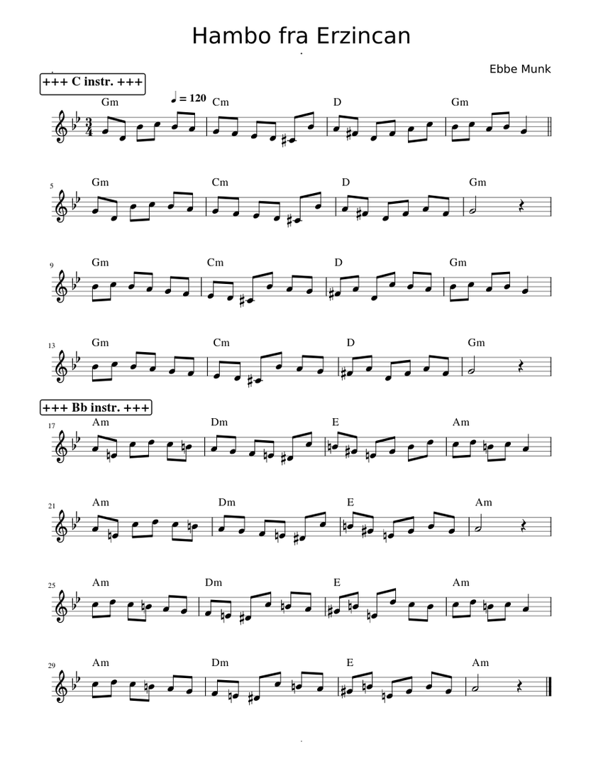 Hambo fra Erzincan - Ebbe Munk Sheet music for Piano (Mixed Ensemble ...
