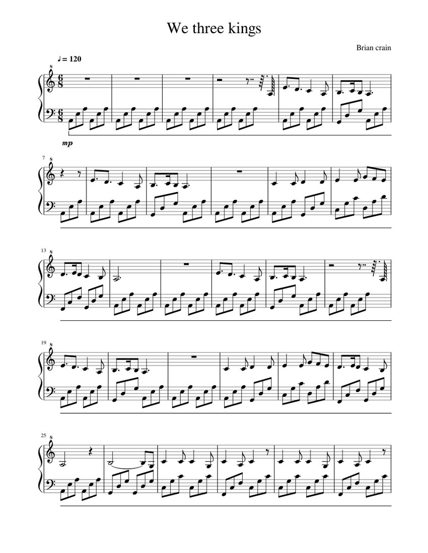 We three kings Sheet music for Piano (Solo) Easy | Musescore.com