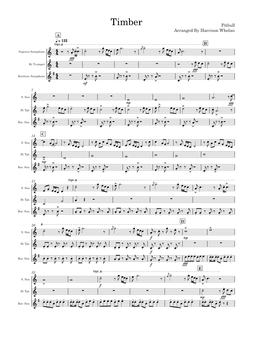 TRIO - Timber Sheet Music for Saxophone baritone, Trumpet in b-flat ...