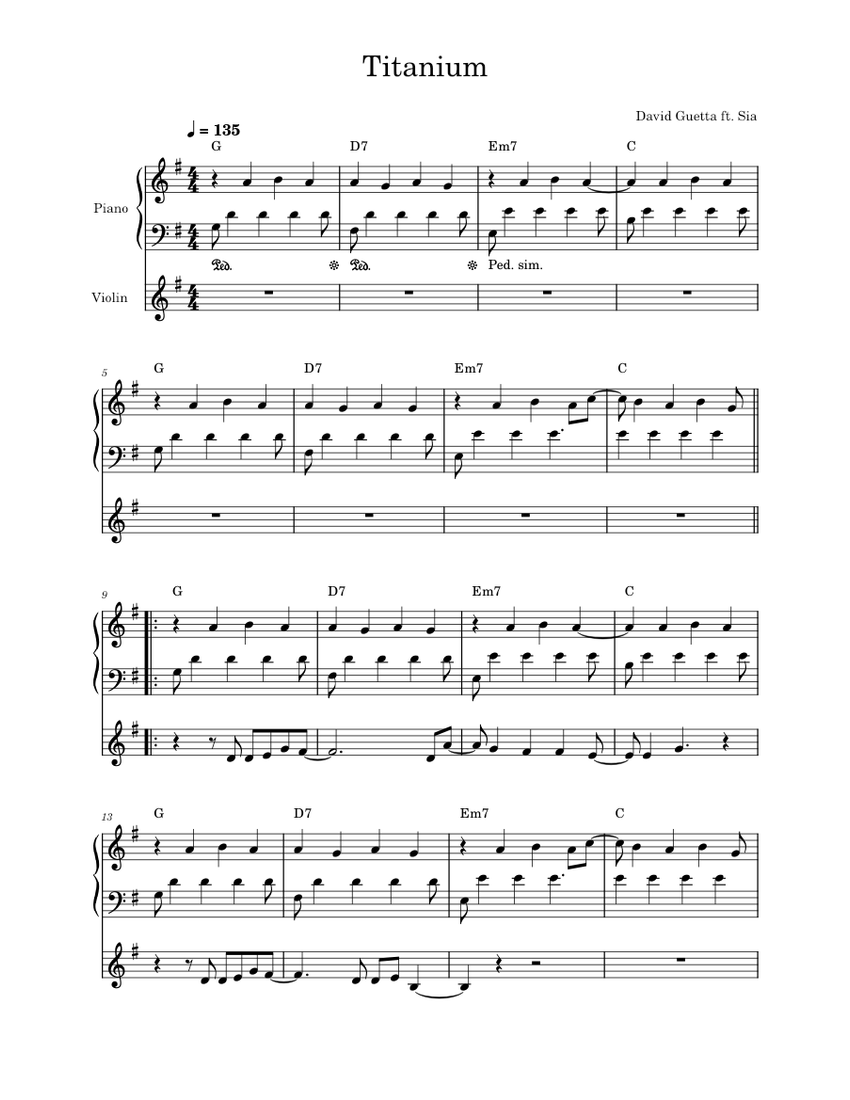 Titanium - David Guetta ft. Sia Sheet music for Piano, Violin (Mixed Duet) | Musescore.com