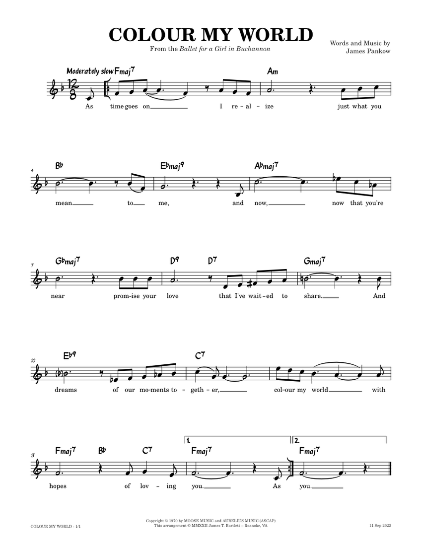 Colour My World [lead sheet] – James Pankow Sheet Music with Chords for ...