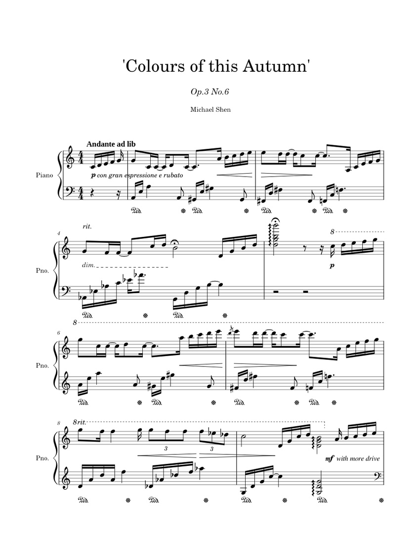 Colours of Autumn - Piano solo (Live Recording) Sheet music for Piano ...