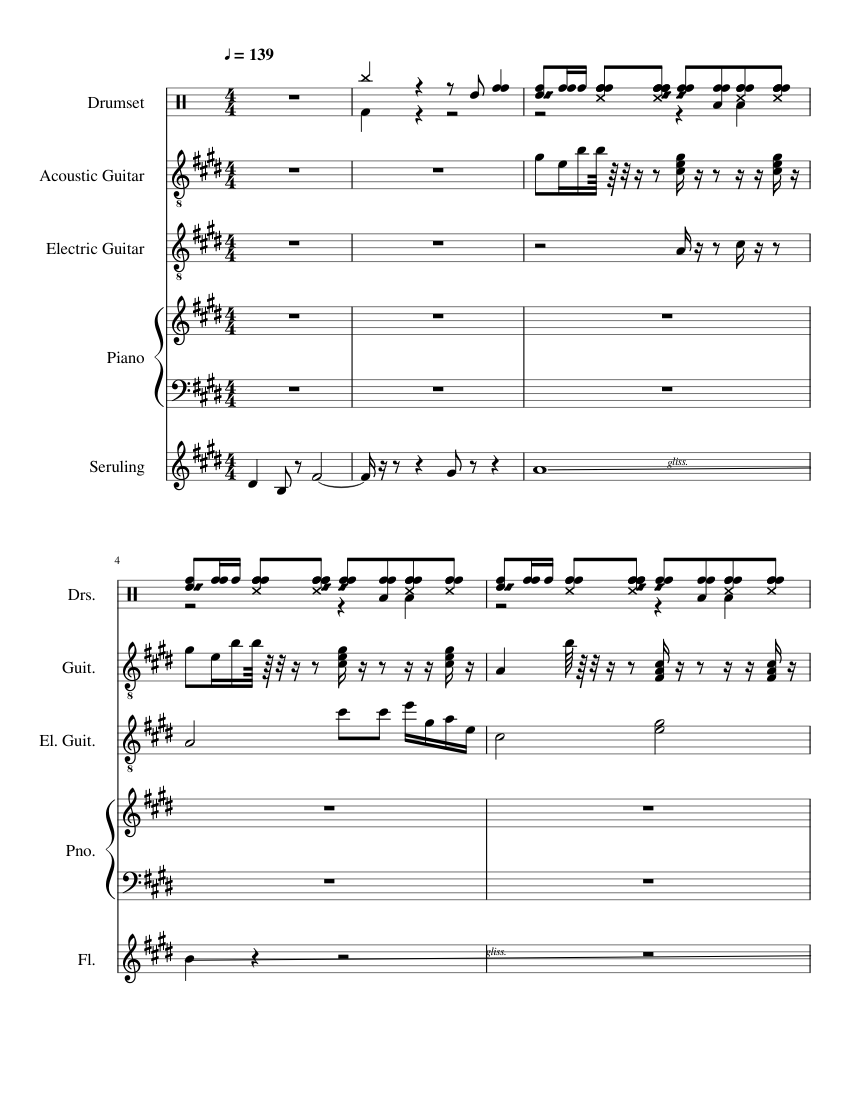 Dangdut pop music exmple Sheet Music for Piano, Flute, Guitar, Drum ...