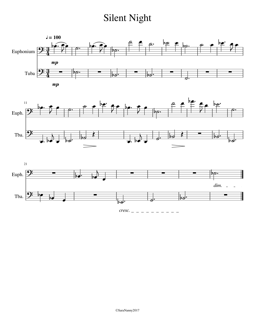 Silent Night Sheet music for Euphonium, Tuba (Brass Duet) | Musescore.com