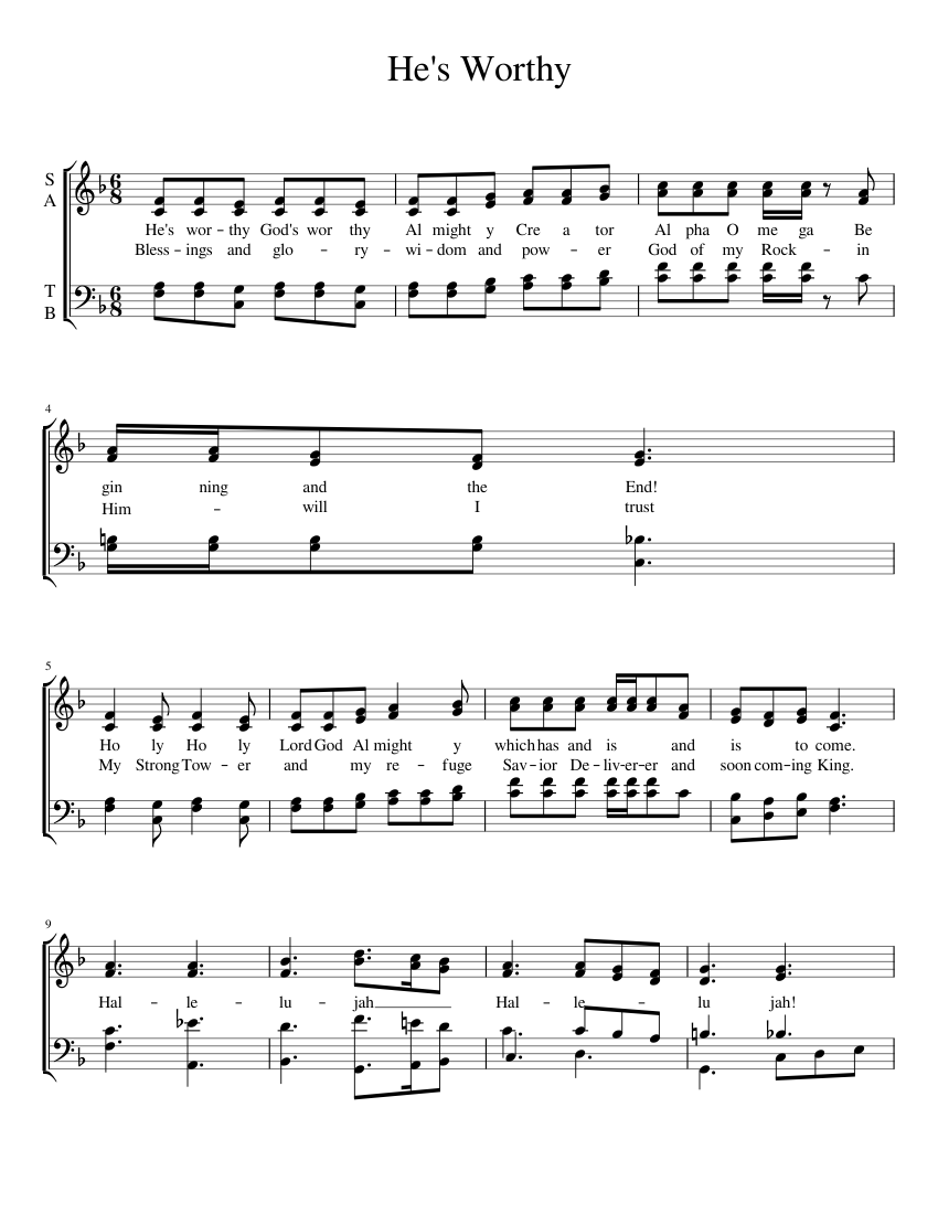 He's Worthy Sheet Music for Vocals (Choral) | MuseScore.com