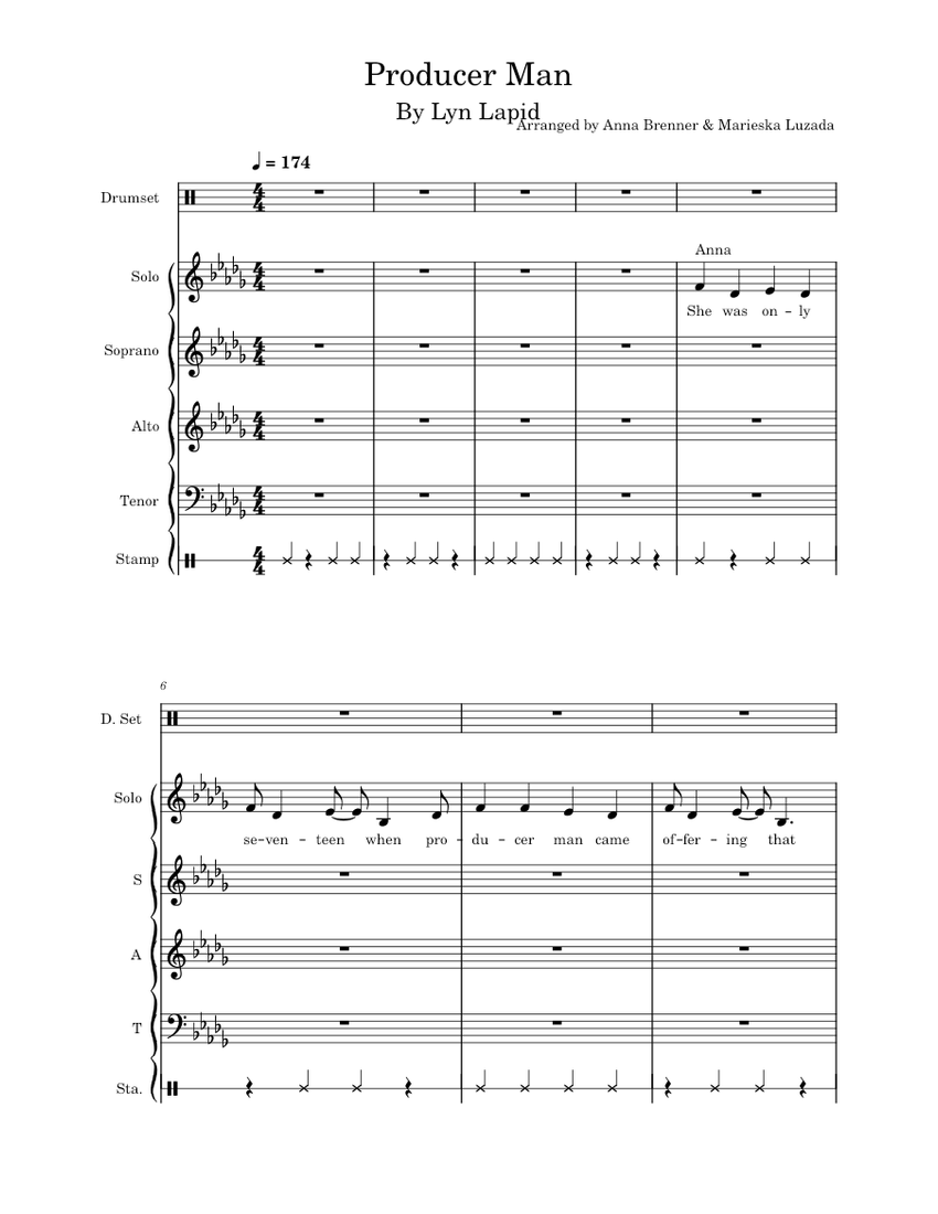 Producer_Man Sheet Music for Piano, Drum group, Stamp (Mixed Ensemble ...