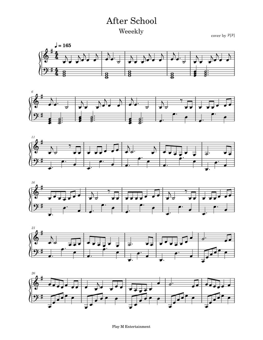 After School - Weeekly (위클리) Sheet Music for Piano (Solo) easy ...