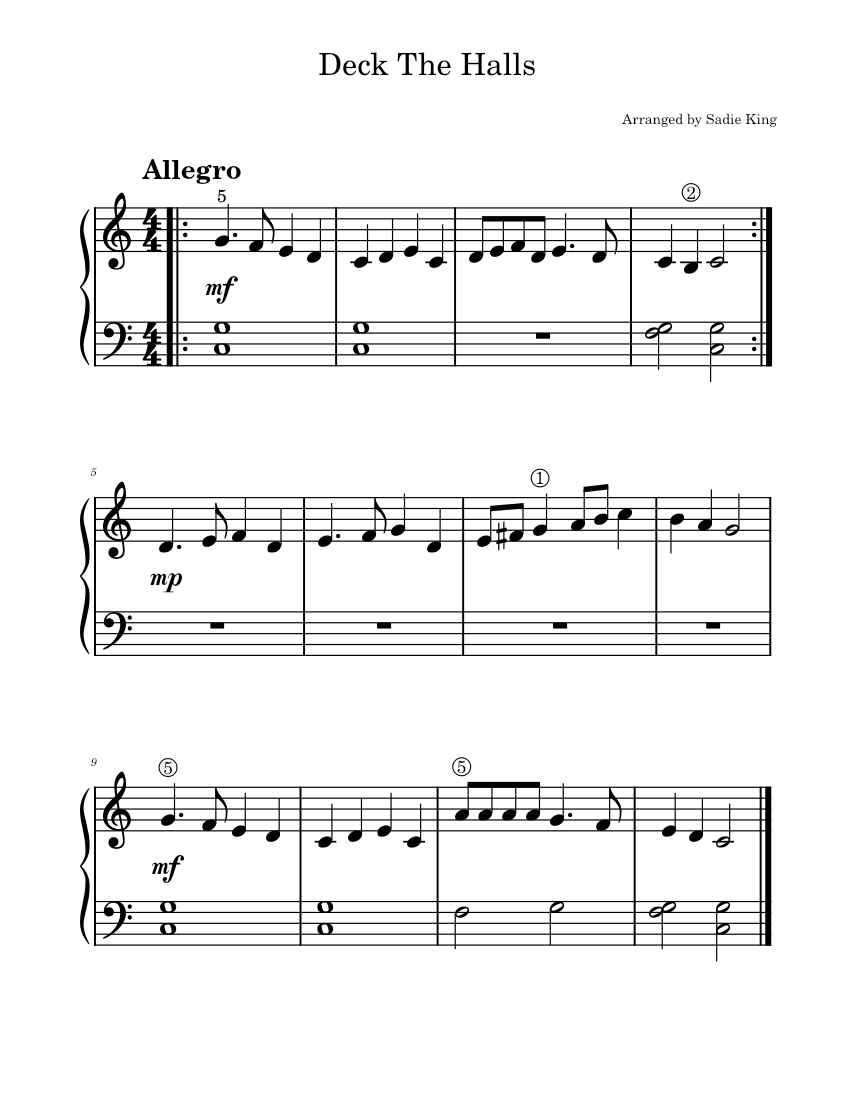 Deck the Halls - Easy piano Sheet Music for Piano (Solo) | MuseScore.com