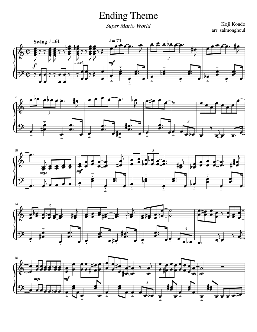 Ending Theme - Super Mario World Sheet music for Piano (Solo ...