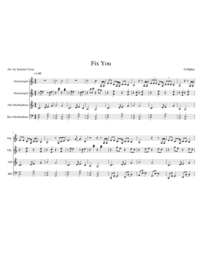 Fix You Sheet music for Glockenspiel, Marimba (Percussion Quartet ...