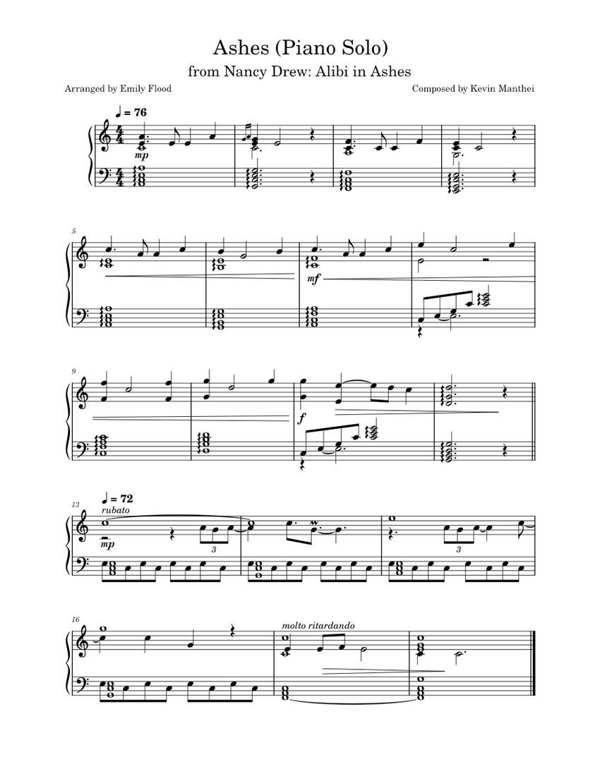 Ashes (Piano Solo) from Alibi in Ashes Sheet music for Piano (Solo ...
