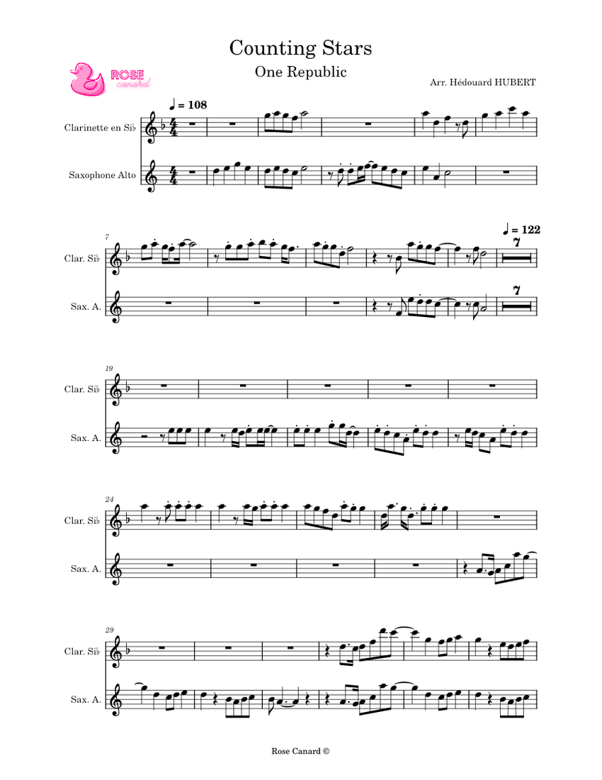 Counting Stars – OneRepublic Sheet music for Clarinet in b-flat ...