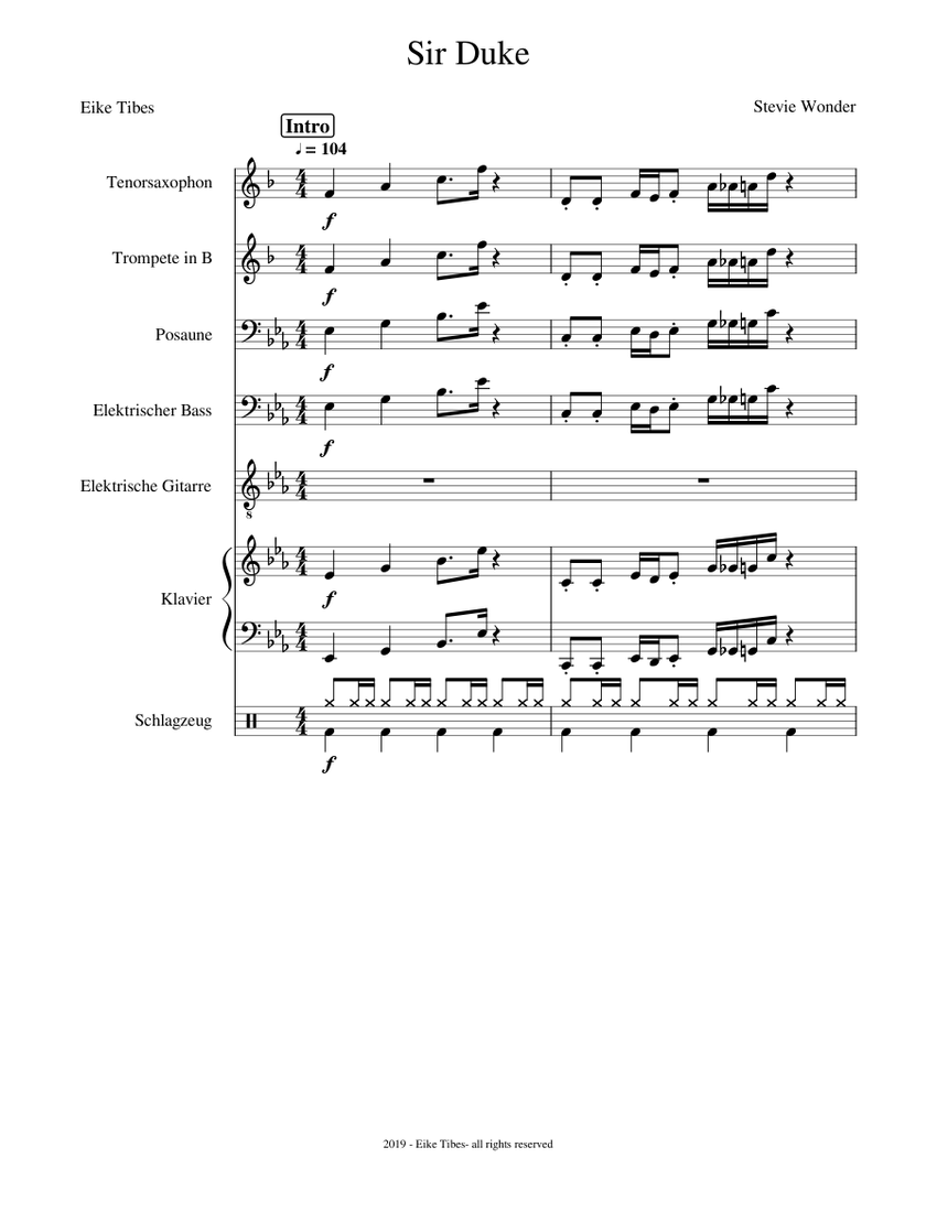 Sir Duke Sheet Music with Chords for Piano, Trombone, Saxophone tenor ...