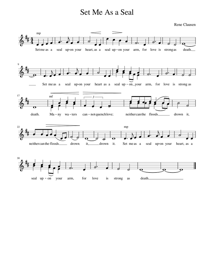 Set Me As a Seal Soprano Sheet Music for Piano (Solo) Easy | MuseScore.com