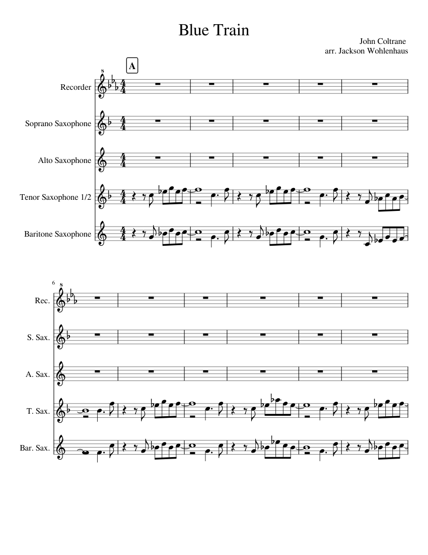 Blue Train Sheet Music with Chords for Saxophone alto, Saxophone tenor ...