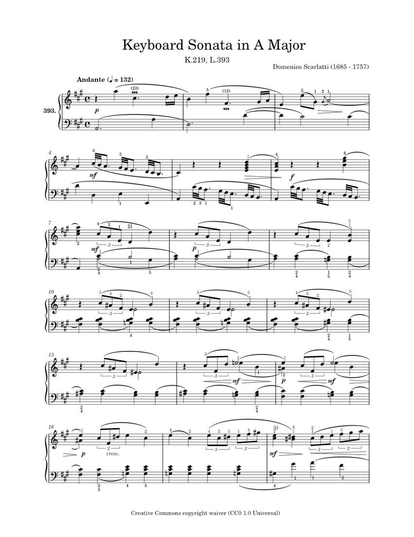 Keyboard Sonata in A Major, K.219, L.393 - Domenico Scarlatti - piano ...