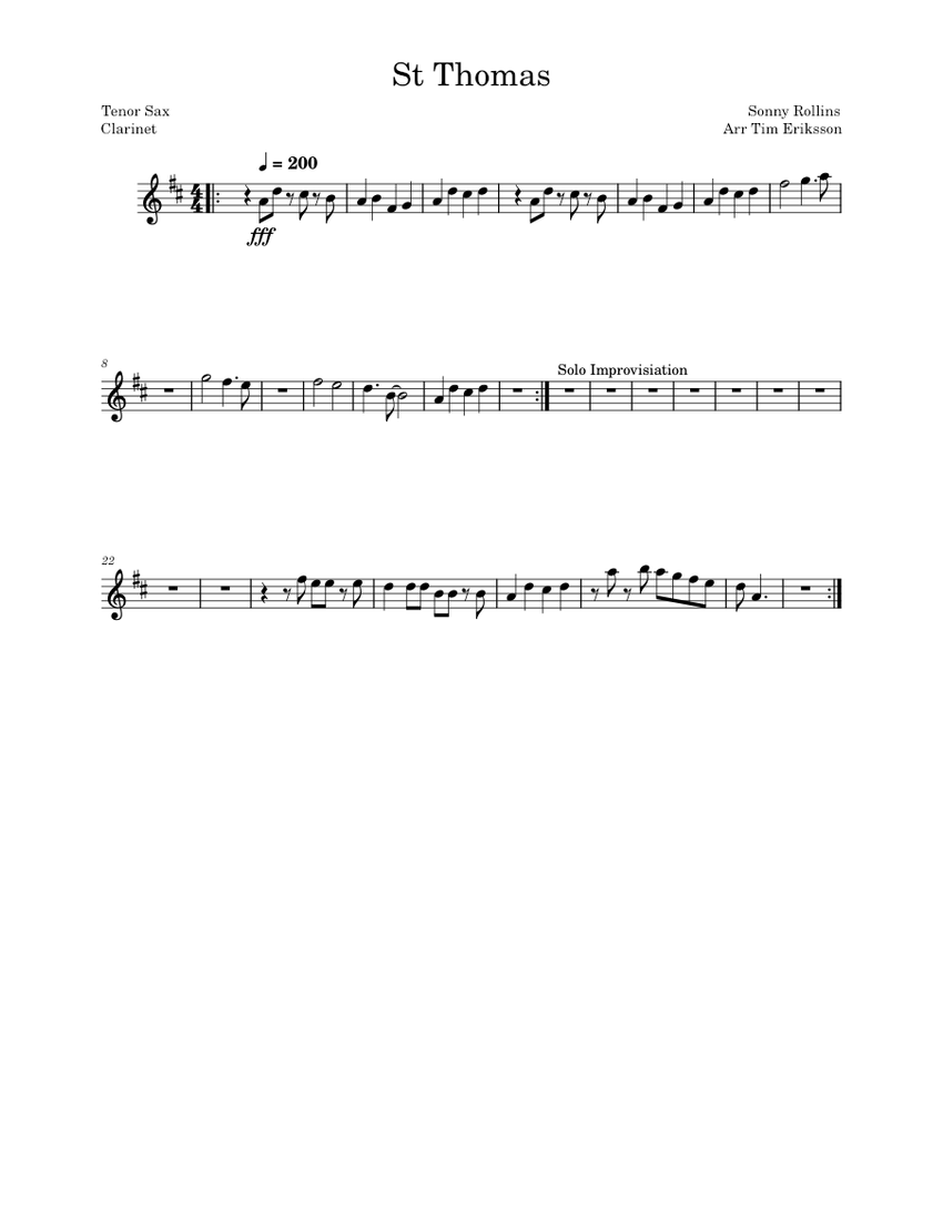 St. Thomas – Sonny Rollins St Thomas Sheet music for Saxophone tenor ...