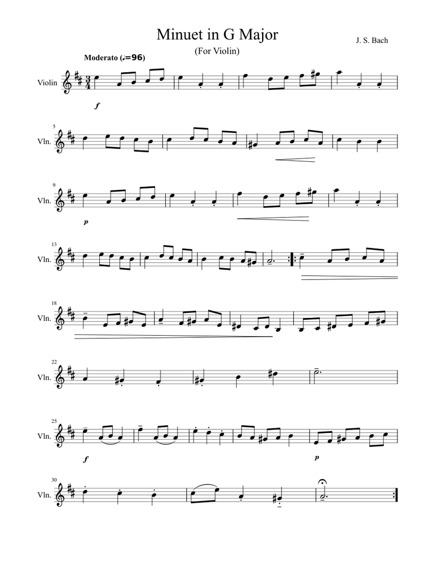 Bach_Minuet_in_G_Major Sheet music for Violin (Solo) | Musescore.com