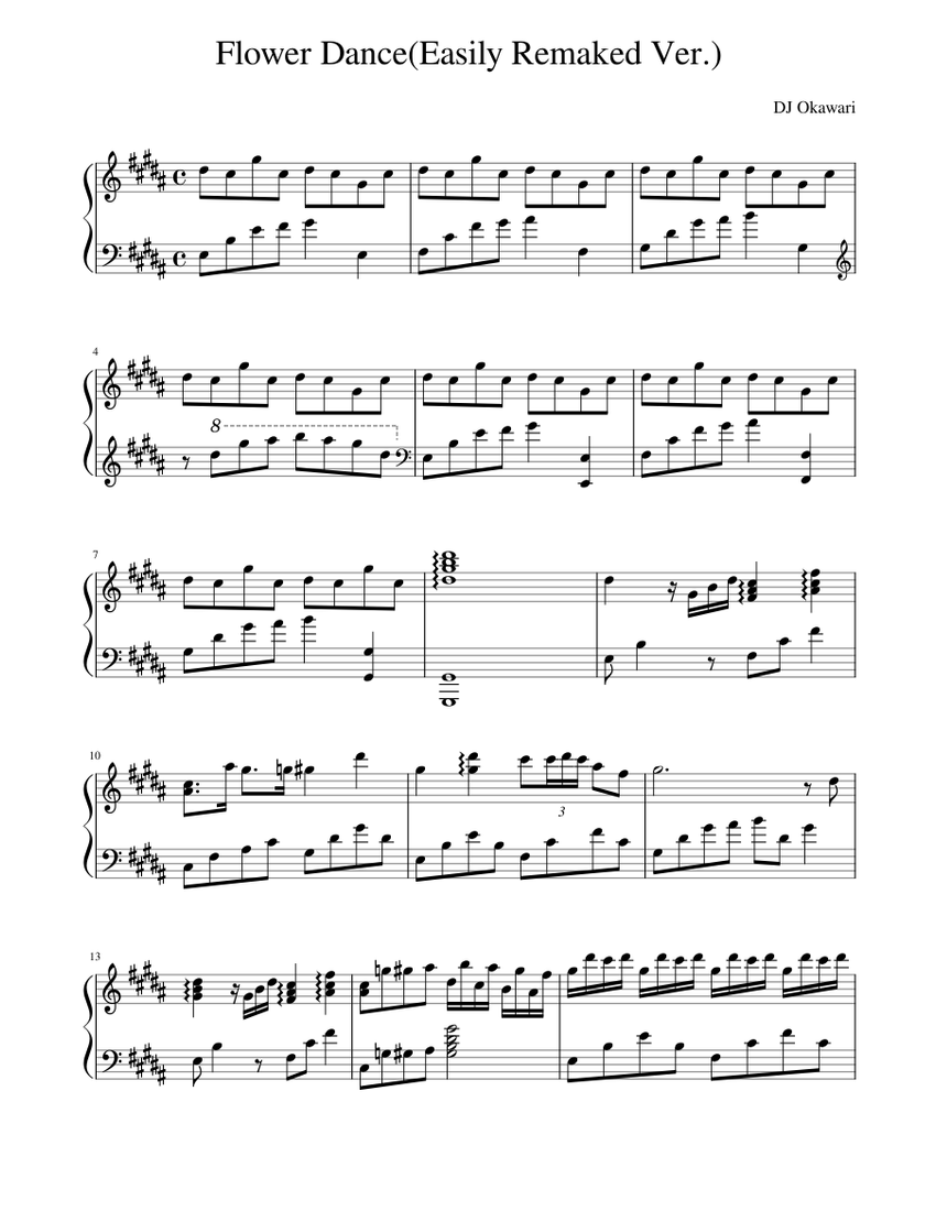 Flower Dance (Easily Remaked Ver.) Sheet Music for Piano (Solo ...