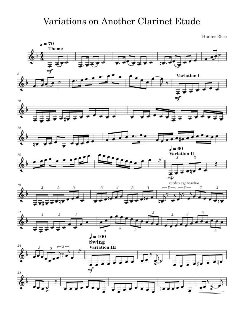 Variations on Another Clarinet Etude Sheet music for Clarinet in b-flat ...