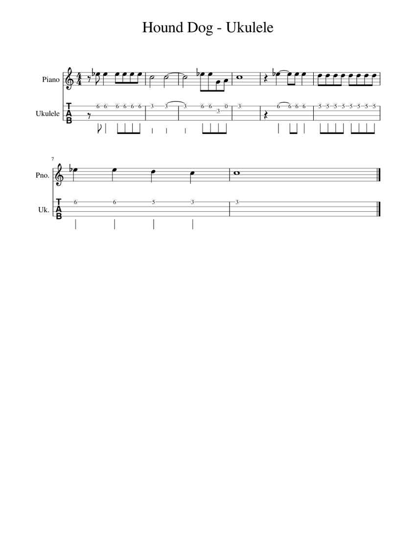 Hound Dog - Ukulele Sheet music for Piano (Solo) | Musescore.com