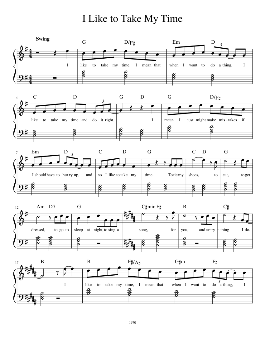 I Like to Take My Time Sheet music for Piano (Solo) | Musescore.com