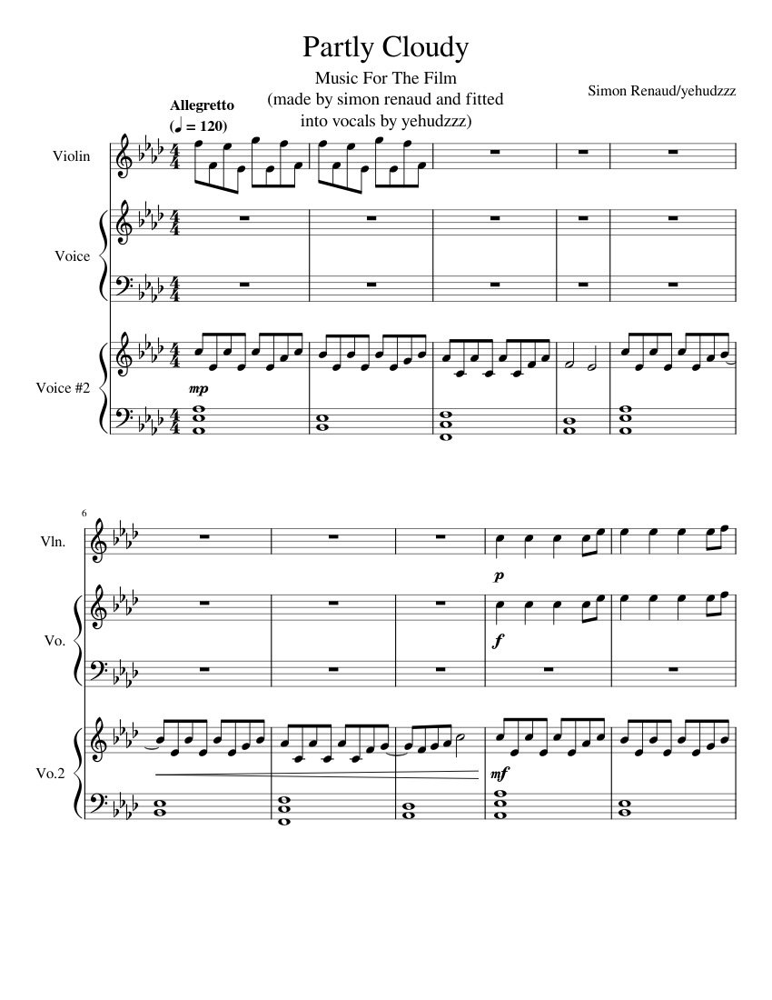 Partly_Cloudy Sheet Music for Vocals, Violin (Show Choir) | MuseScore.com