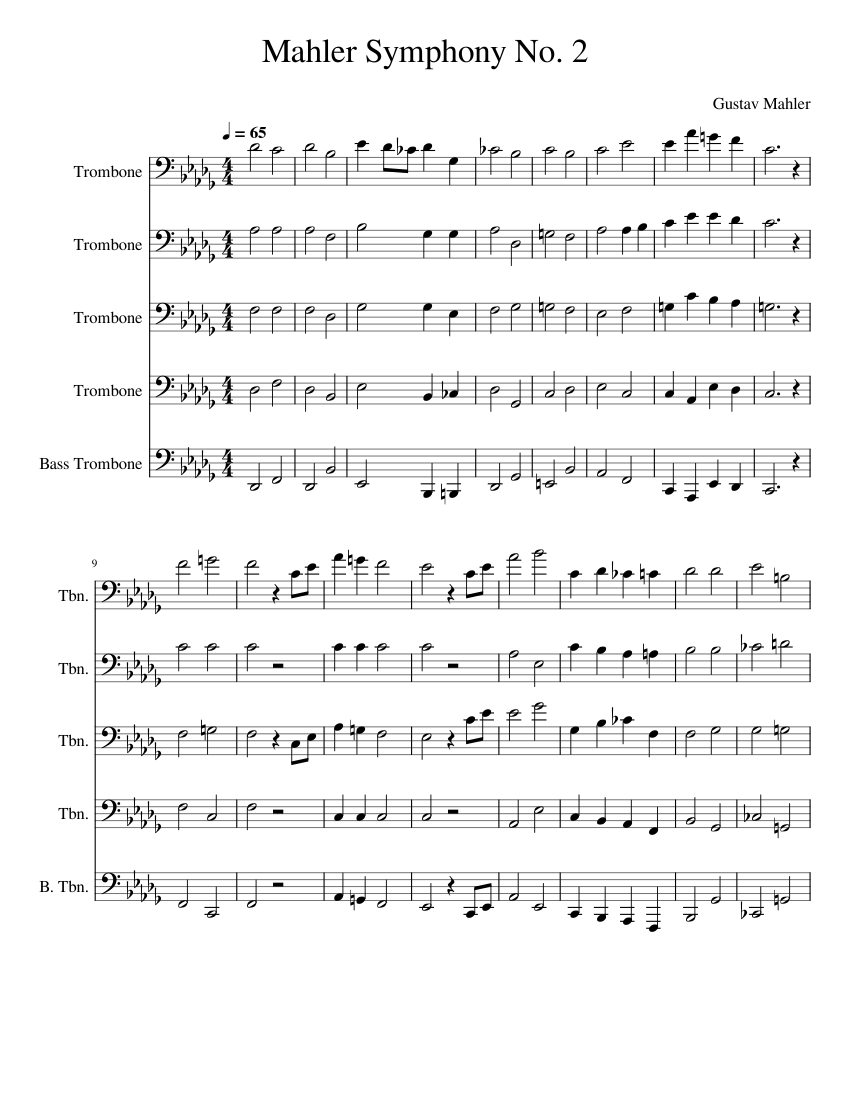 Symphony No.2 – Gustav Mahler Mahler Symphony No. 2 Sheet music for Trombone, Trombone bass ...