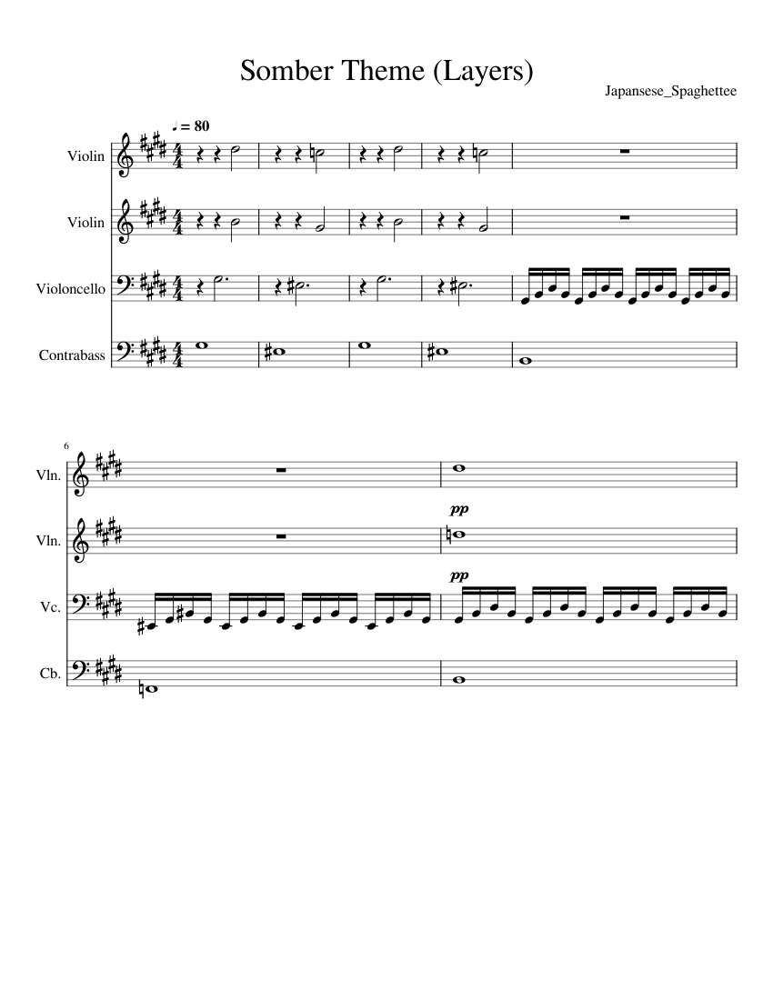 Somber Theme (Layers) Sheet music for Contrabass, Violin, Cello (Mixed ...