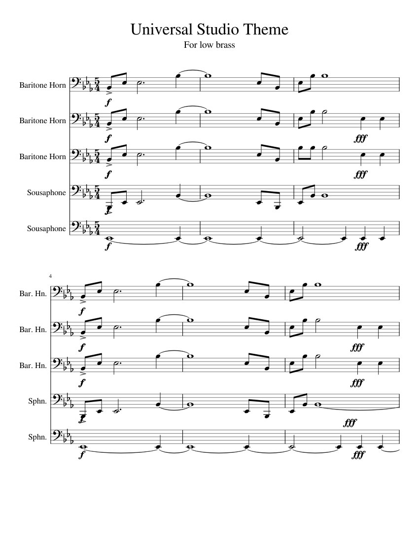 Universal Studio Theme For Low Brass Sheet Music for Baritone horn ...