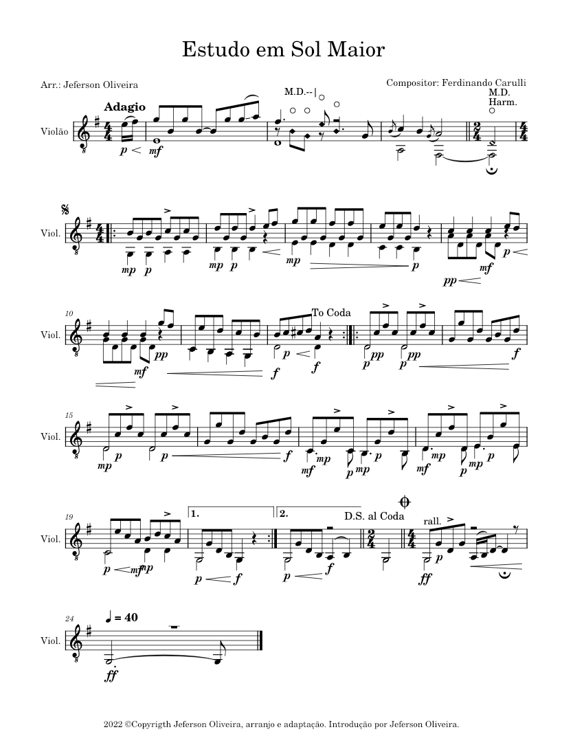 Estudo Em Sol Maior – Ferdinando Carulli Sheet music for Guitar (Solo) | Musescore.com