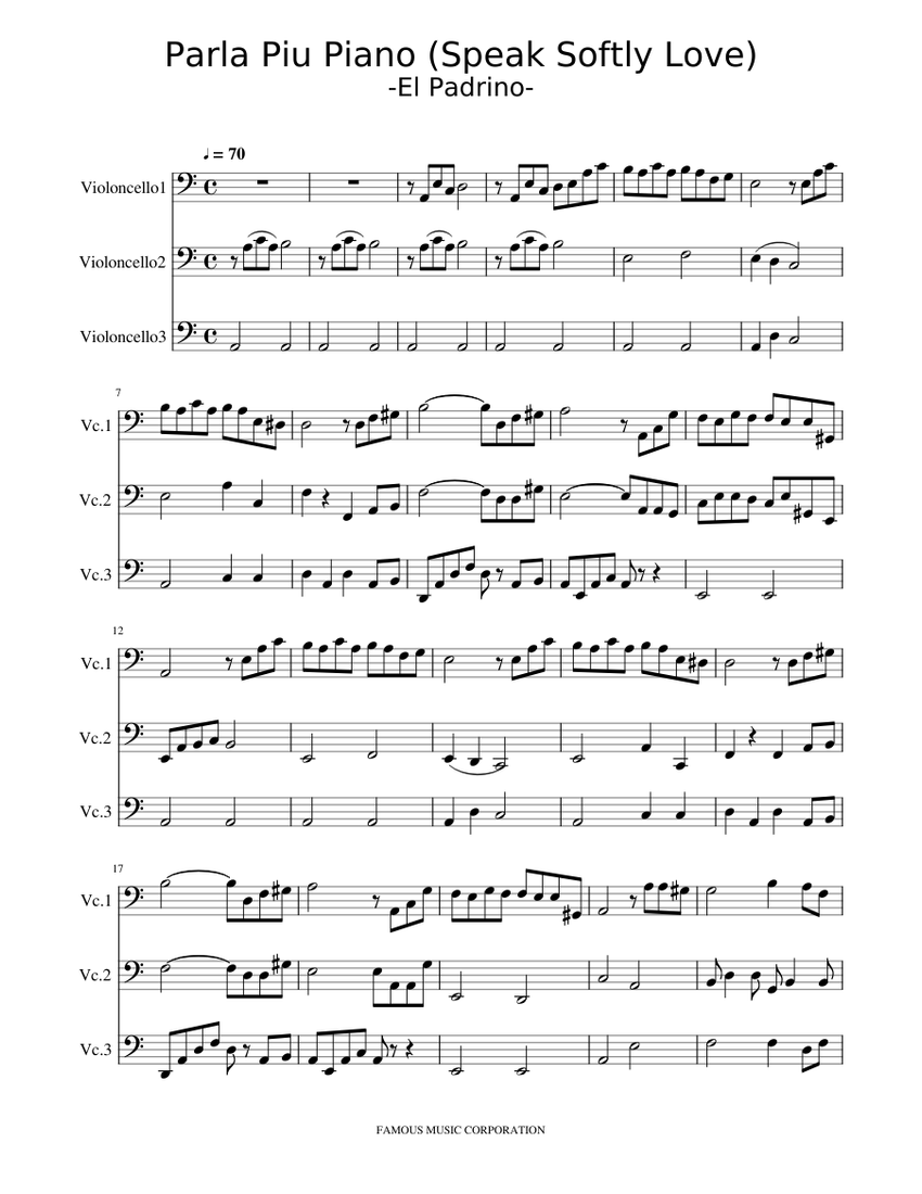Parla_Piu_Piano_(Speak_Softly_Love)_-El_Padrino- Sheet music for Cello (Mixed Trio) | Musescore.com