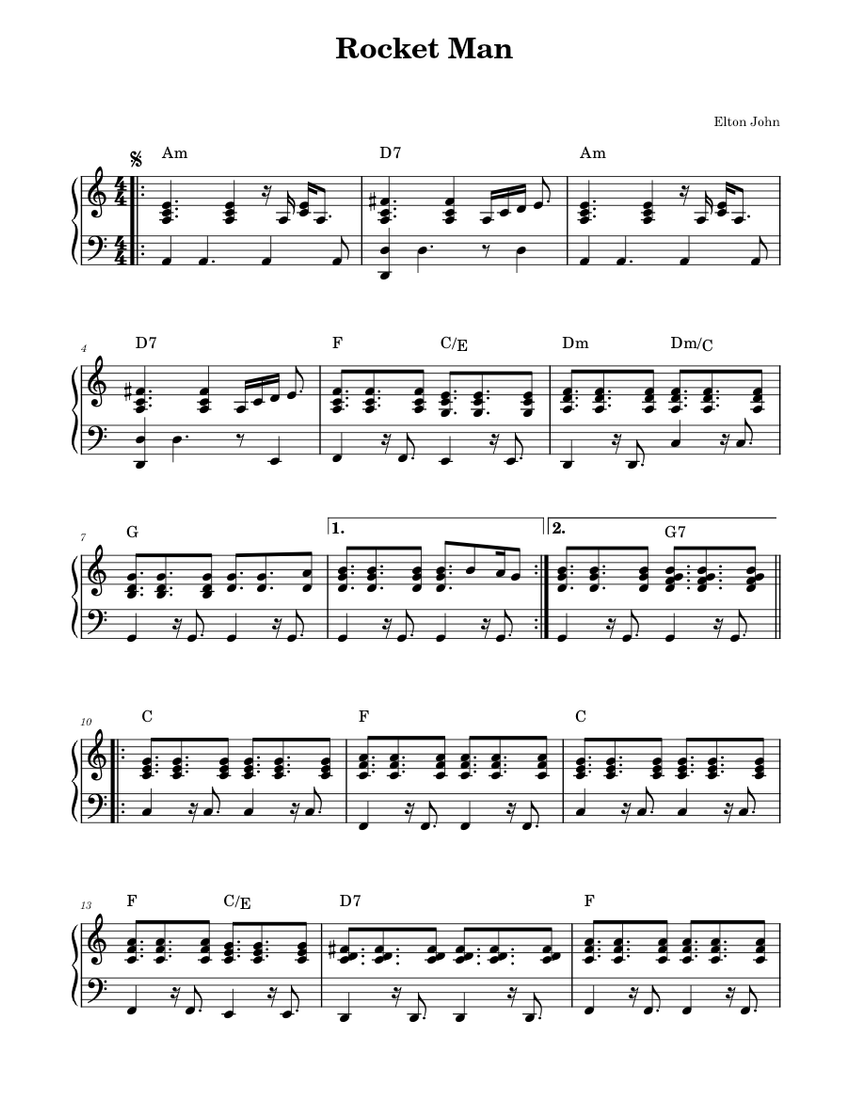 Rocket Man - Elton John Sheet Music with Chords for Piano (Solo) Easy ...