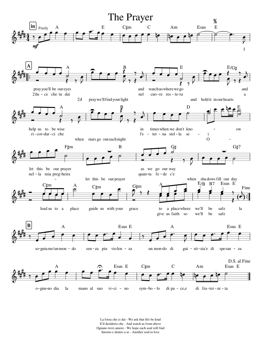 The Prayer Sheet Music with Chords for Piano (Solo) easy | MuseScore.com