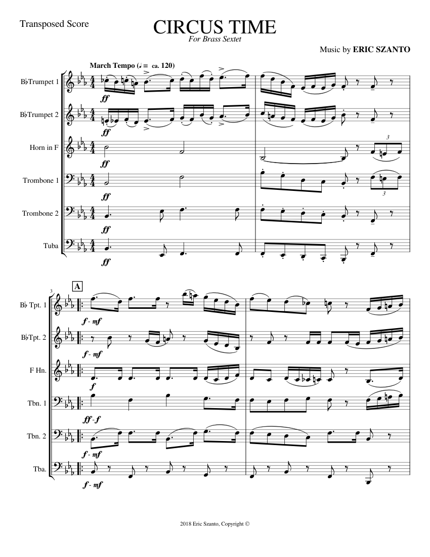 Circus Time Sheet Music for Trombone, Tuba, Trumpet in b-flat, French ...