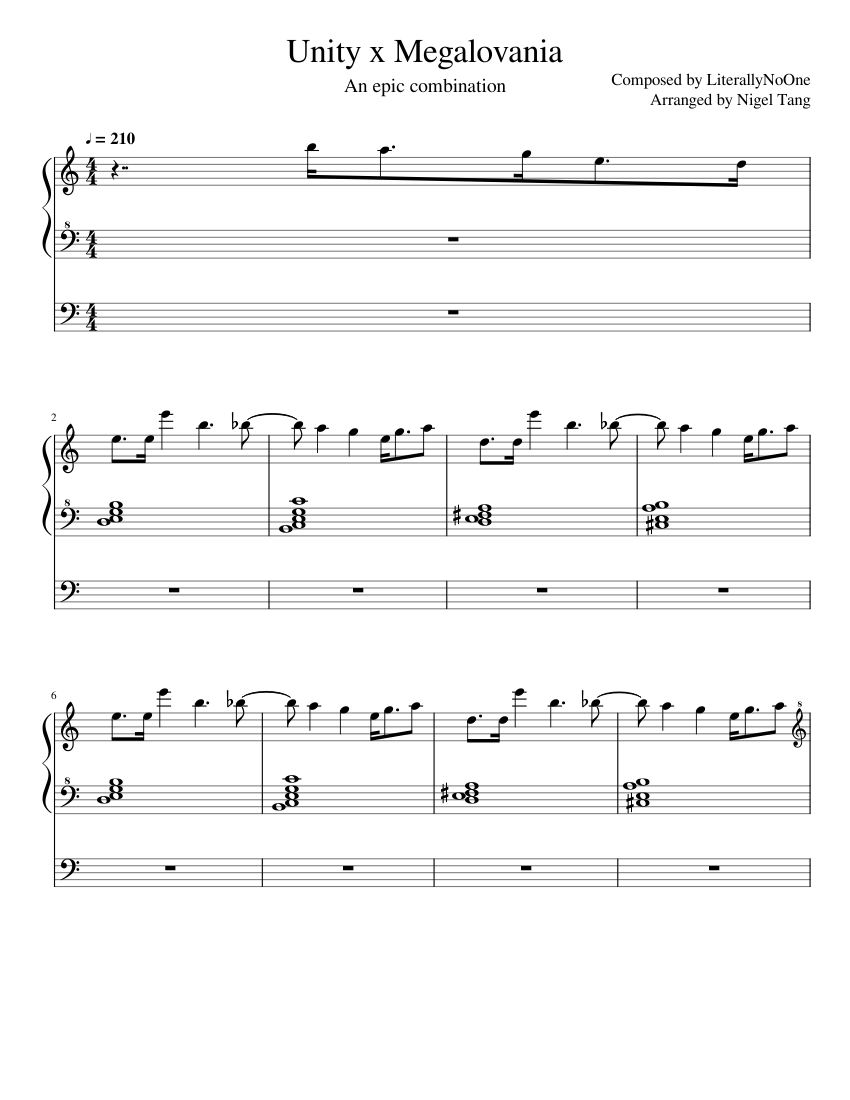 Unity x Megalovania Sheet Music for Piano (Percussion Duet) | MuseScore.com