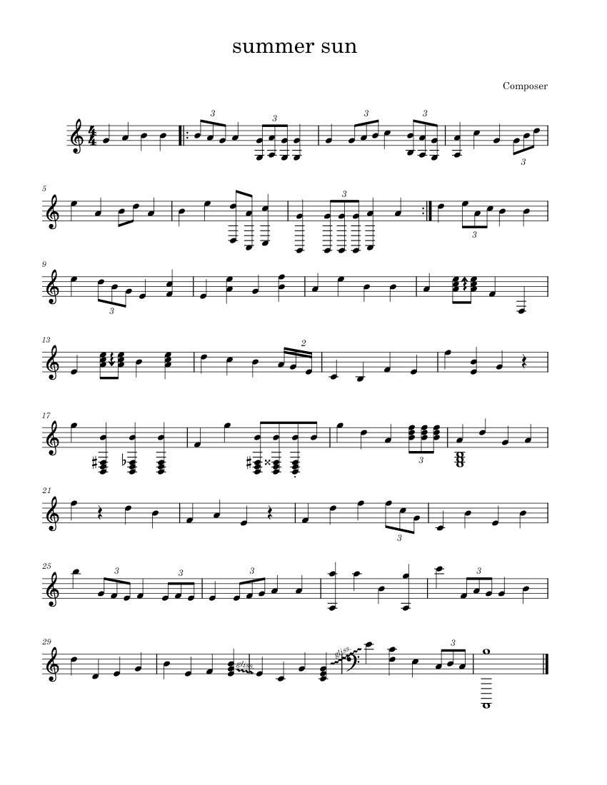 Summer Sun Sheet Music for Piano (Solo) Easy | MuseScore.com