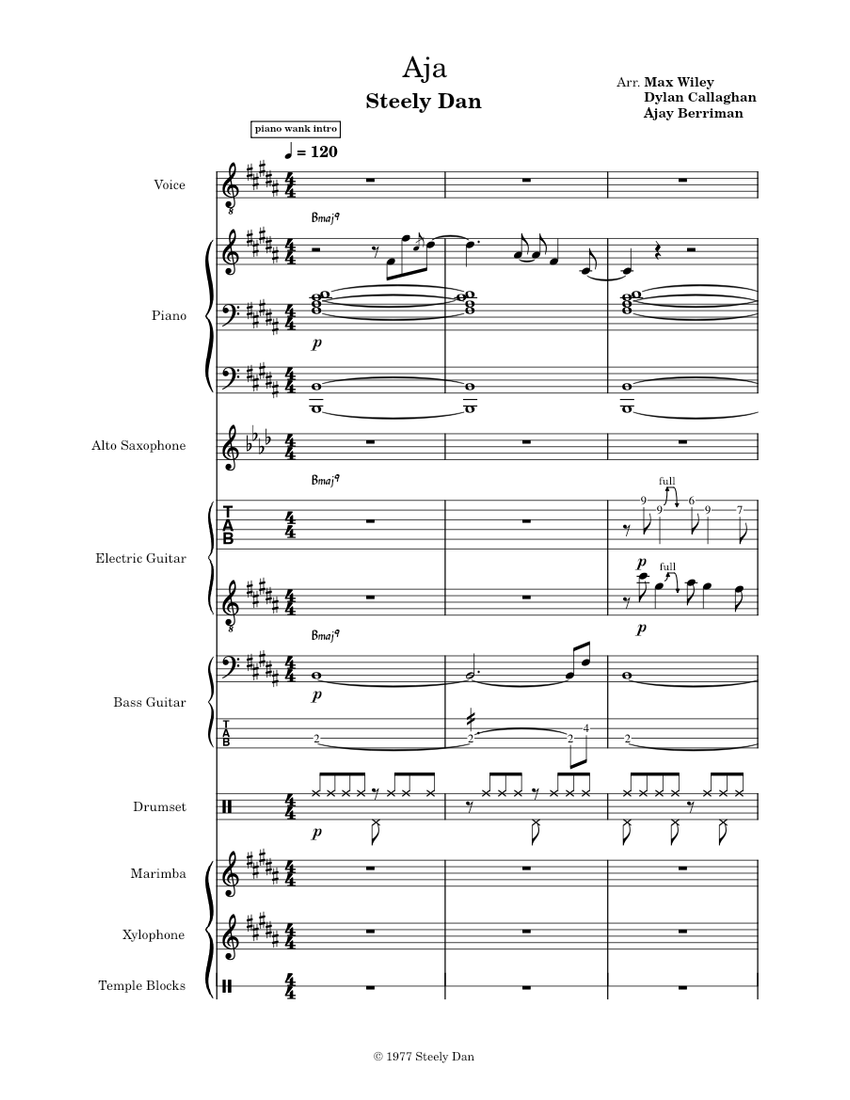 Aja – Steely Dan Sheet Music and Tab with Chords for Piano, Vocals ...