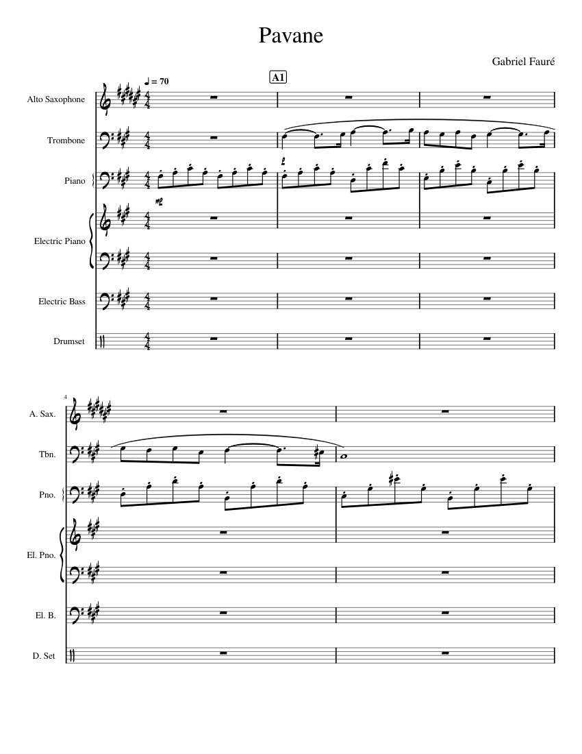 Pavane Sheet Music with Chords for Piano, Trombone, Saxophone alto ...