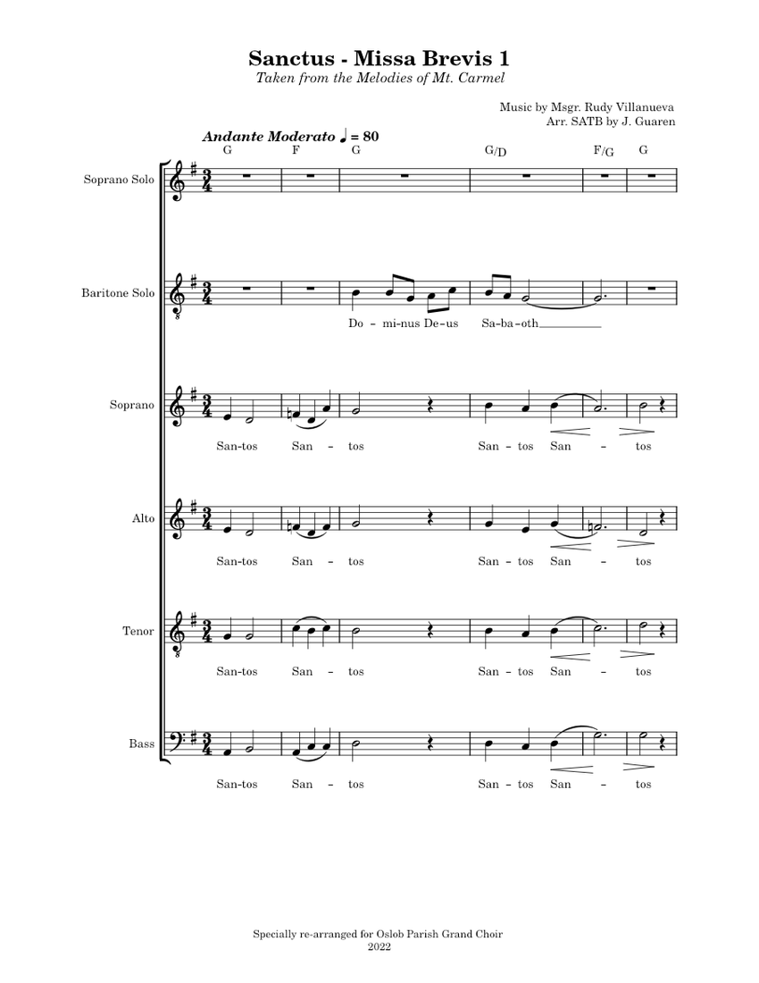 Sanctus (Missa Brevis 1) - Msgr. Rudy Villanueva Sheet Music with Chords for Soprano, Alto ...
